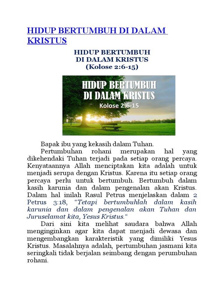 Hidup Bertumbuh Di Dalam Kristus | PDF