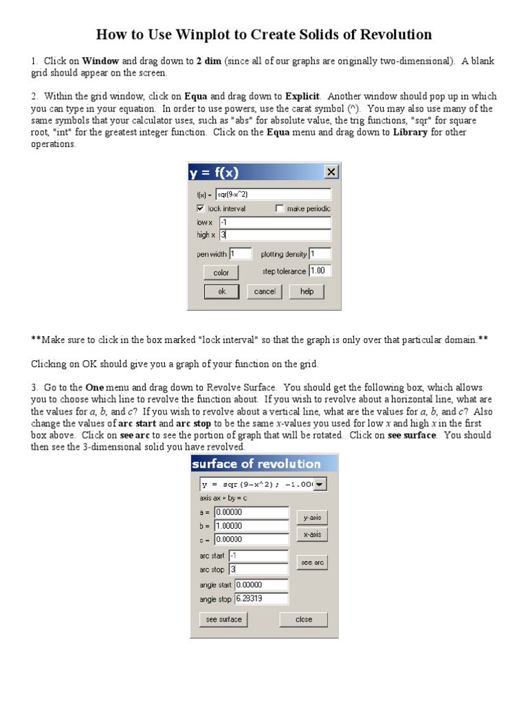 Winplot To Create Solids of Revolution 2003 | PDF | Function (Mathematics) | Mathematical Analysis