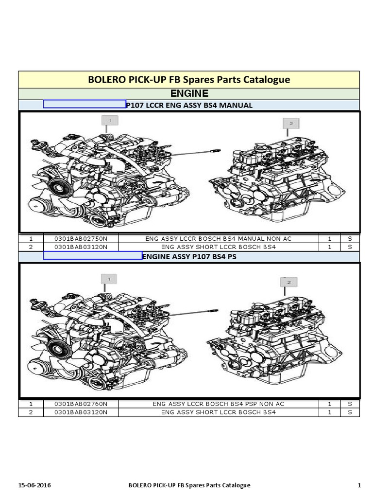 Mahindra Bolero Pickup Parts Catalogue | PDF | Screw | Valve
