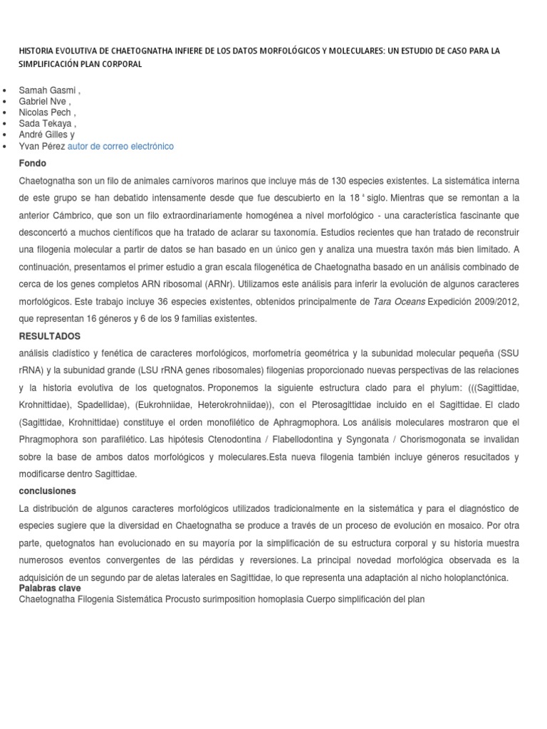 Historia Evolutiva de Chaetognatha | PDF | Filogenética | Filogenética ...