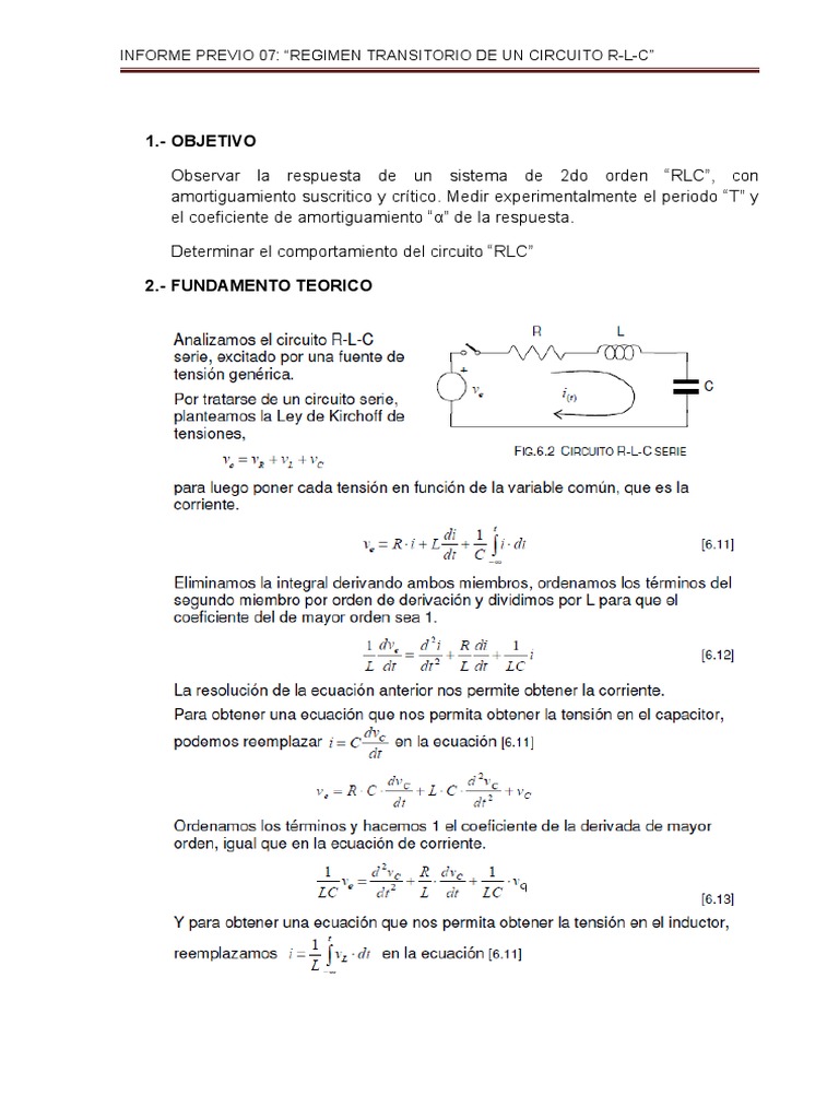 Informe Previo 07-Regimen Transitorio de Un Circuito RLC | PDF ...