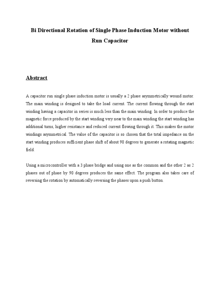 Bi Directional Rotation of Single Phase Induction Motor Without Run ...