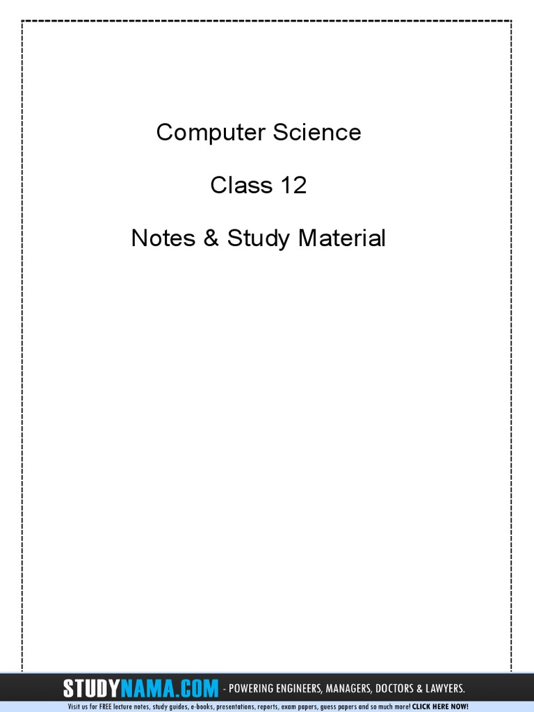 Computer Science - Class 12 Notes PDF | PDF | Constructor (Object ...