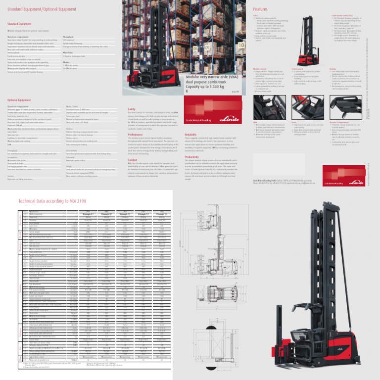 Productspecificaties Linde K Smalle Gangen Truck | PDF | Truck | Elevator