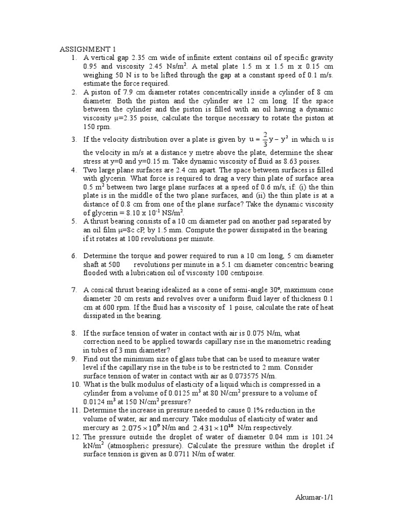 Assignment 1-AFM-FLUID MECHANICS | PDF | Surface Tension | Pressure