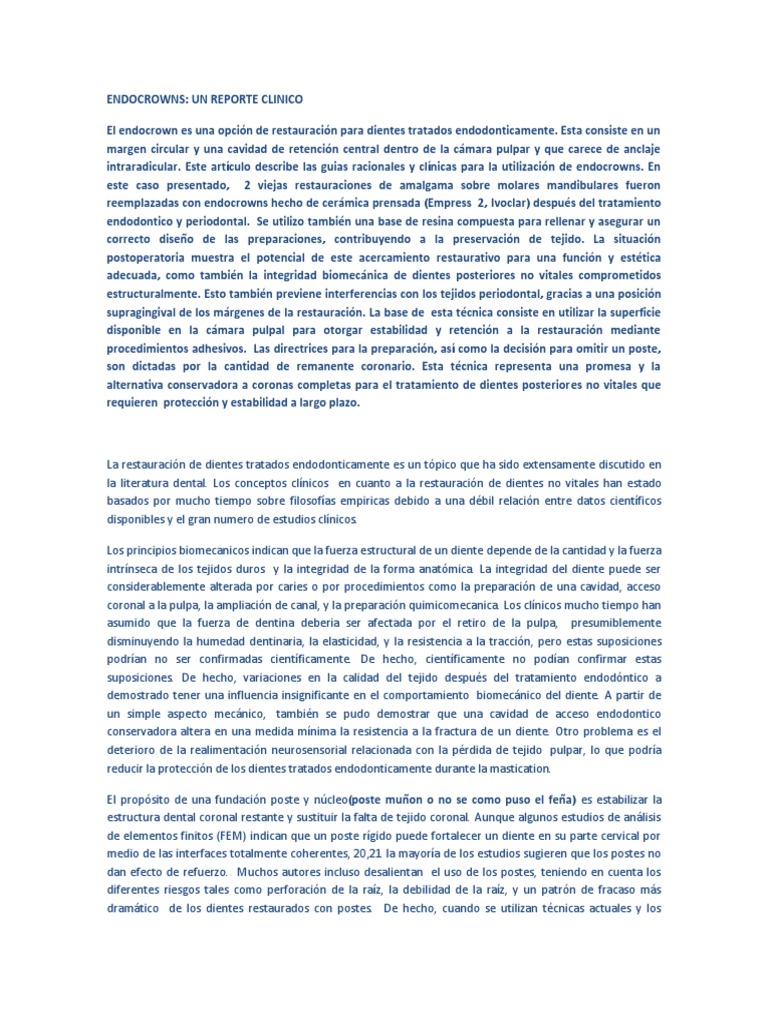 Endo Crowns | PDF | Diente | Biomecánica
