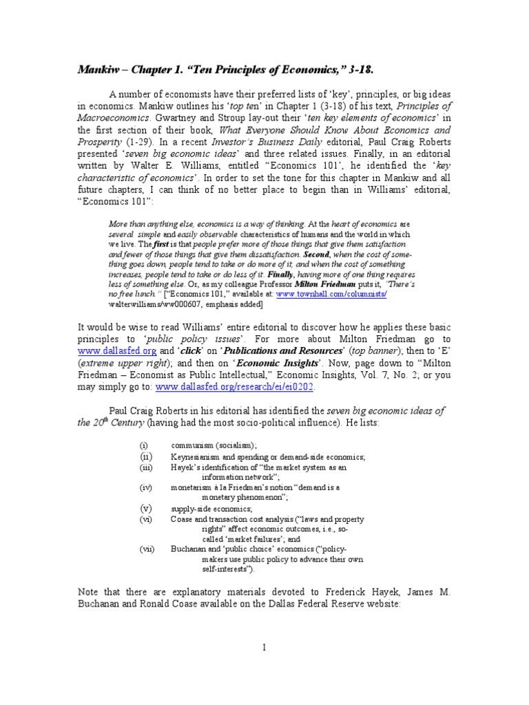 Mankiw - Chapter 1. "Ten Principles of Economics," 3-18 | PDF ...