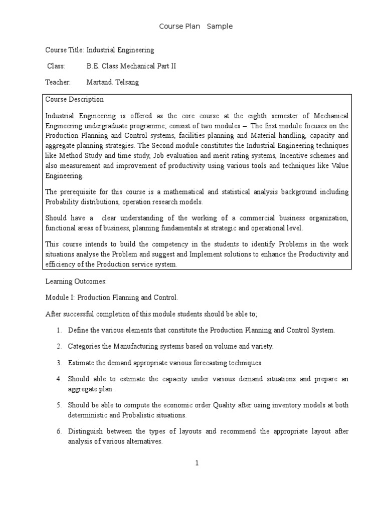 Sample Plan1 | PDF | Engineering | Inventory