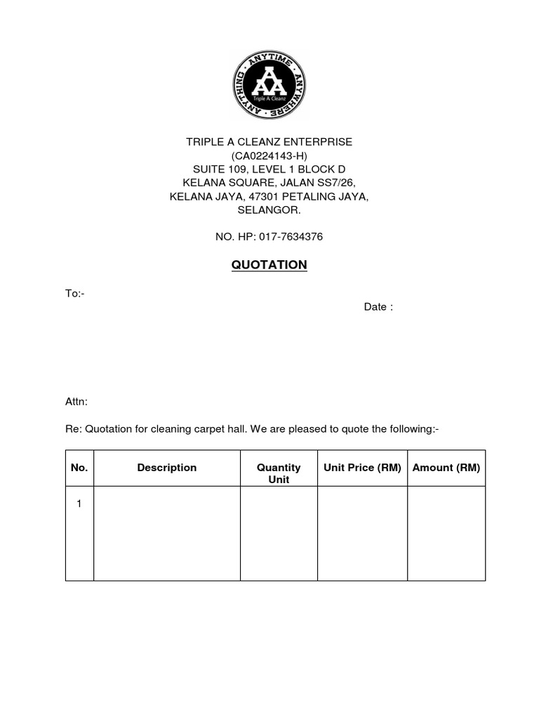 Sebut Harga Format Kosong | PDF | Business | Economies