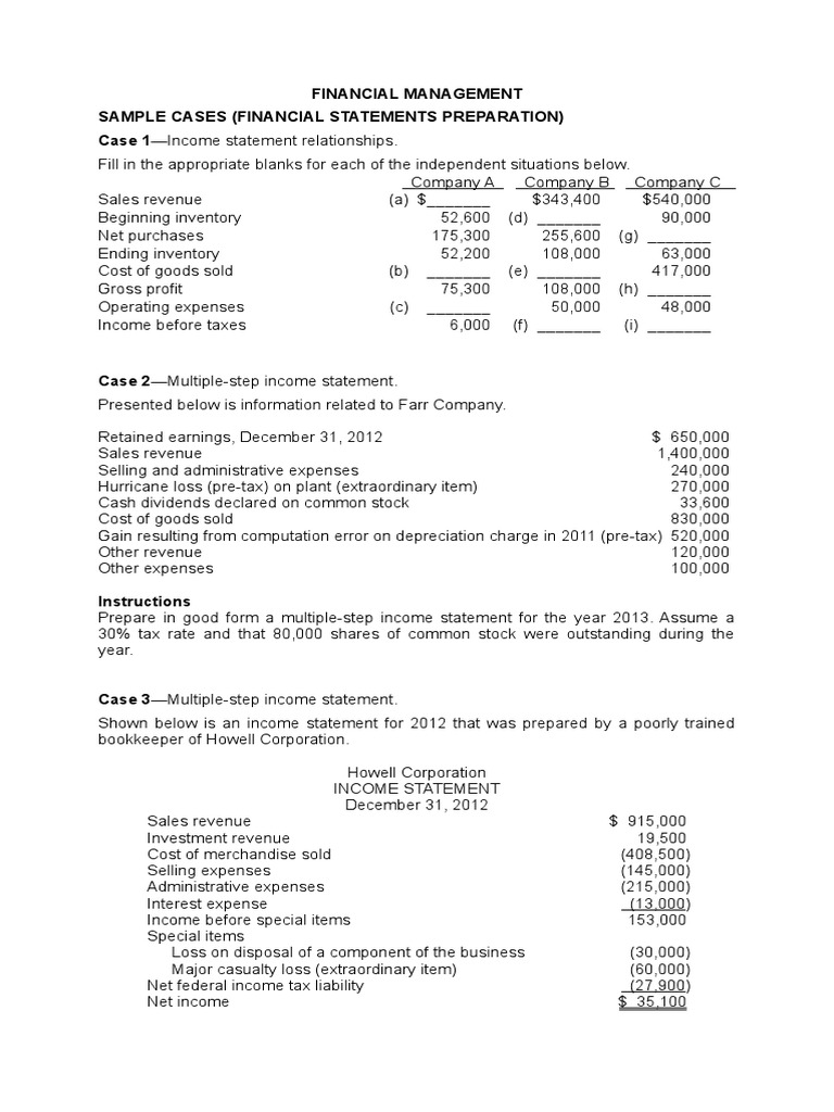 Sample Financial Management Problems | PDF | Income Statement | Balance ...