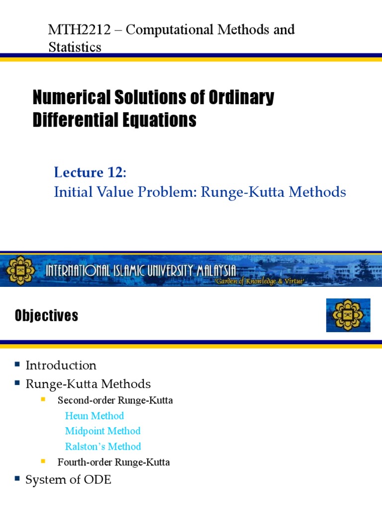 Lecture12 Initial Value Problem Runge Kutta Methods Pdf Mathematics Of Computing