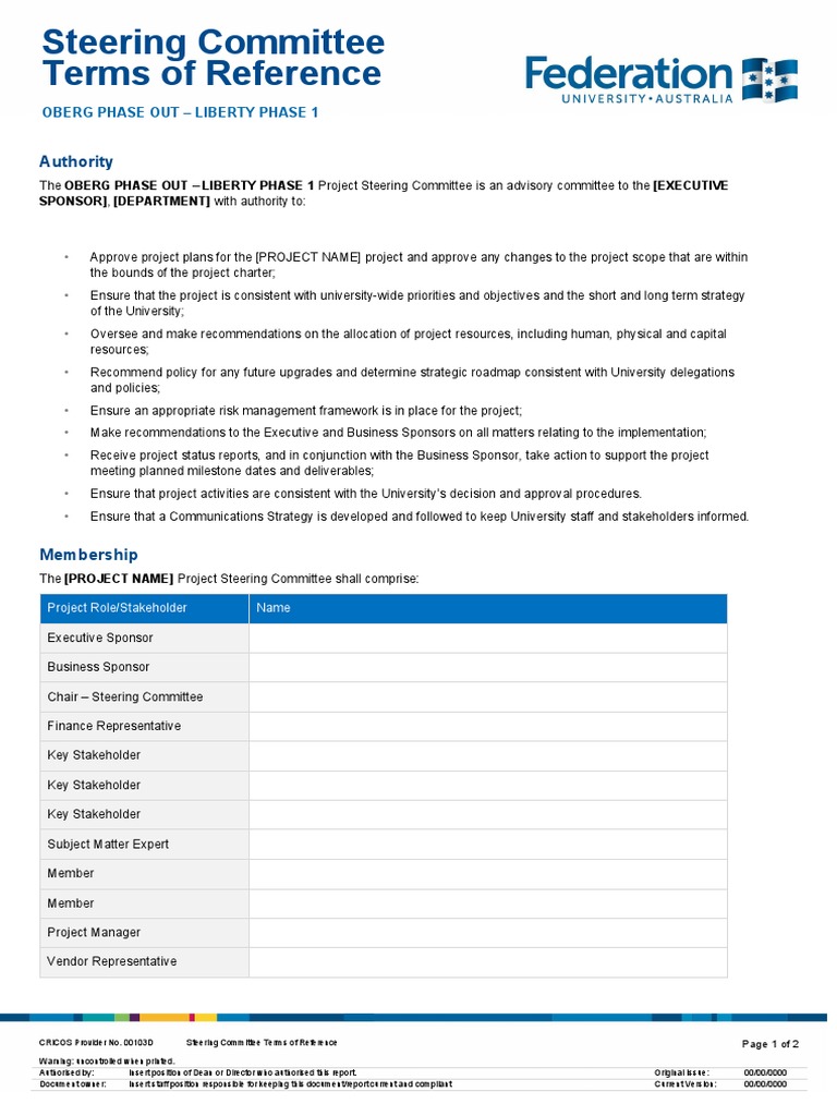 07 Steering Committee Terms of Reference | PDF | Committee | Accountability