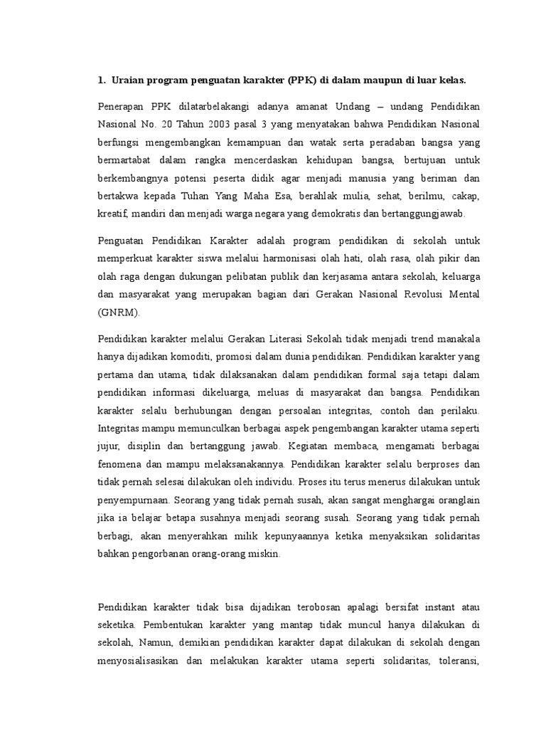 Uraian Program Penguatan Karakter | PDF
