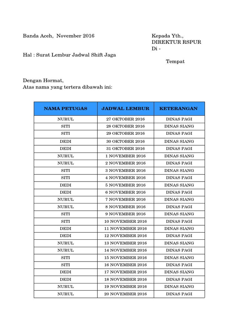 Form Lembur November | PDF