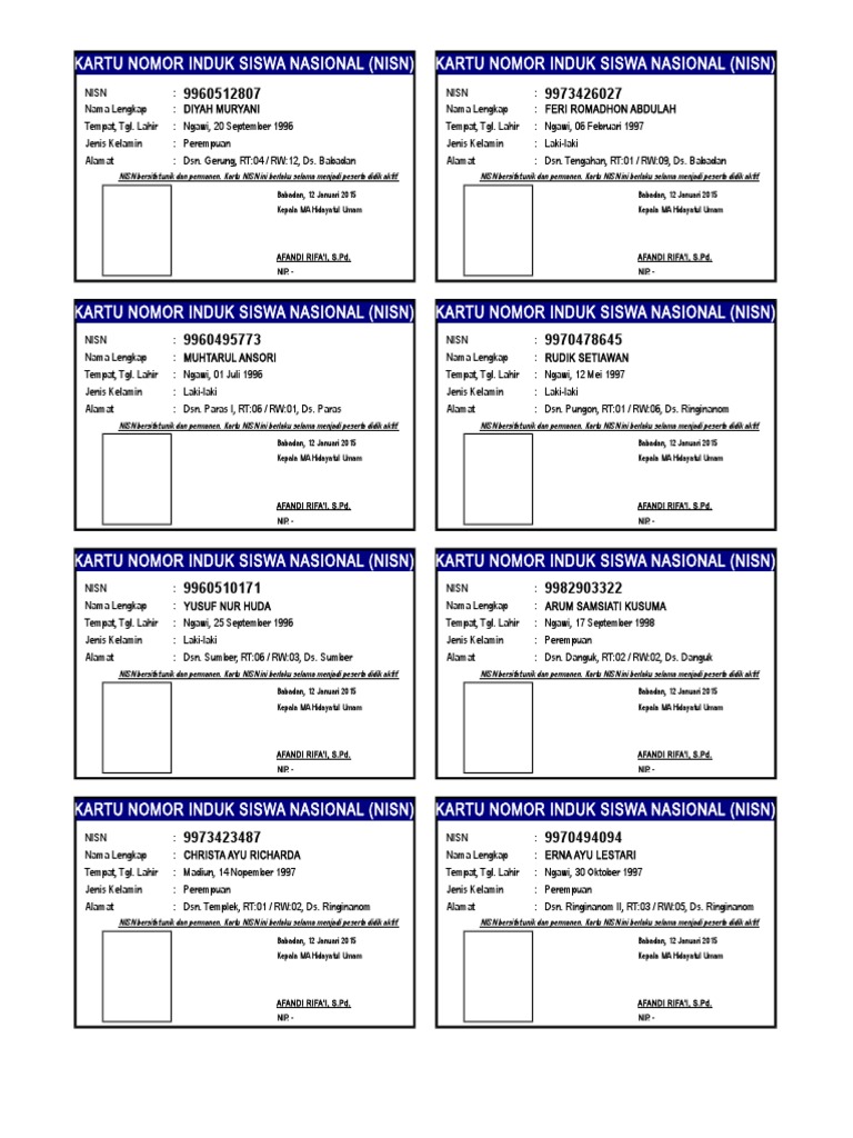 Master. Aplikasi Cetak Kartu NISN | PDF
