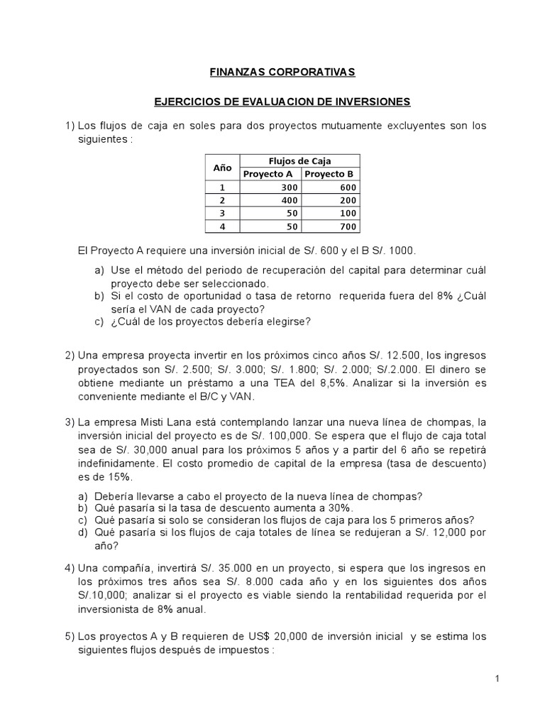 Ejercicios Evaluacion de Inversiones | PDF | Dinero | Economias