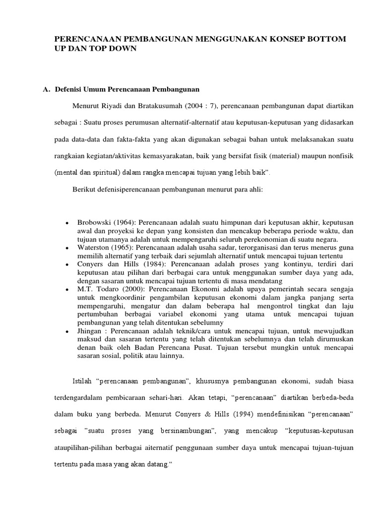 Perencanaan Pembangunan Menggunakan Konsep Bottom Up Dan Top Down | PDF