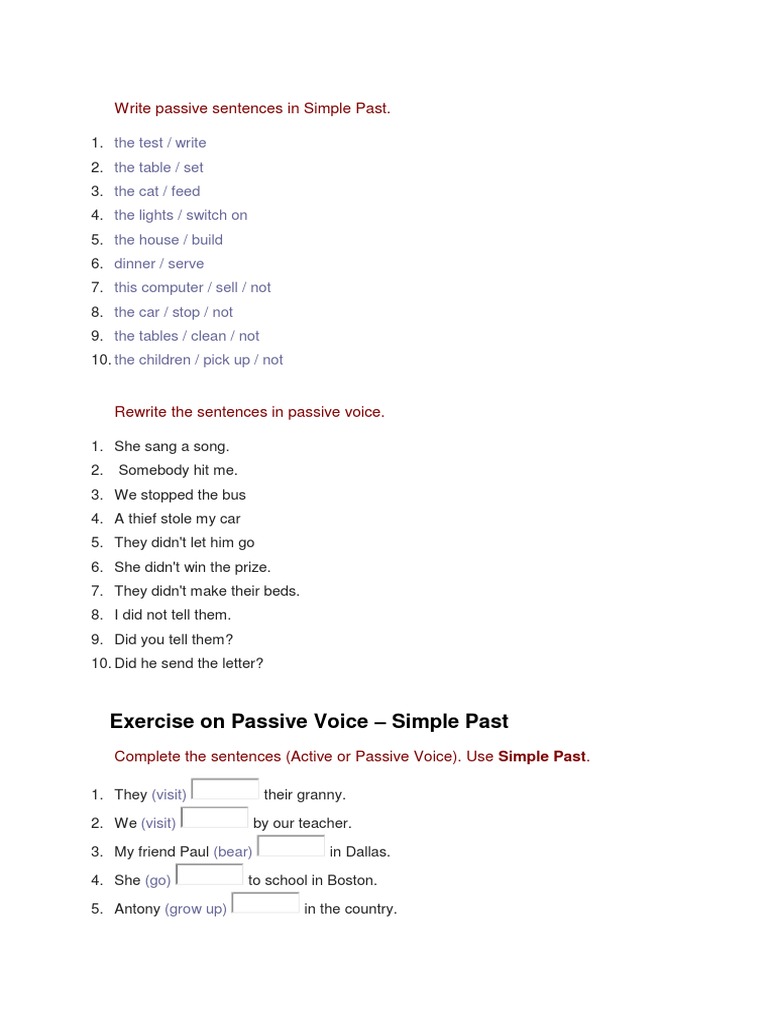 Write Passive Sentences in Simple Past | PDF