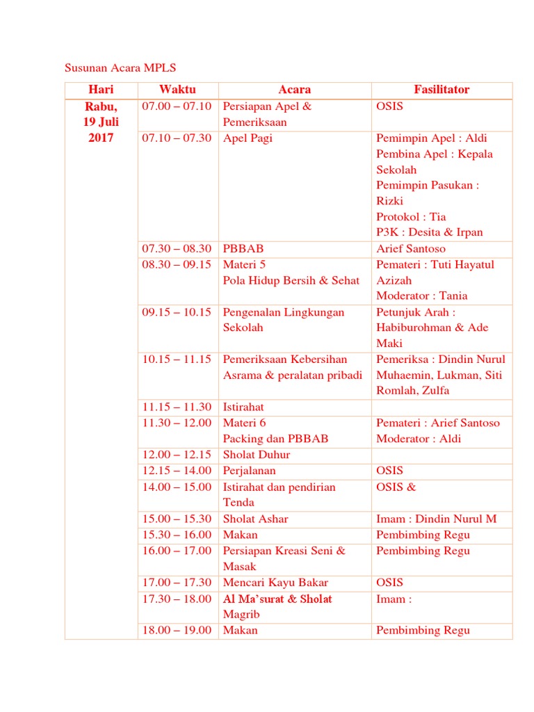 Susunan Acara MPLS | PDF