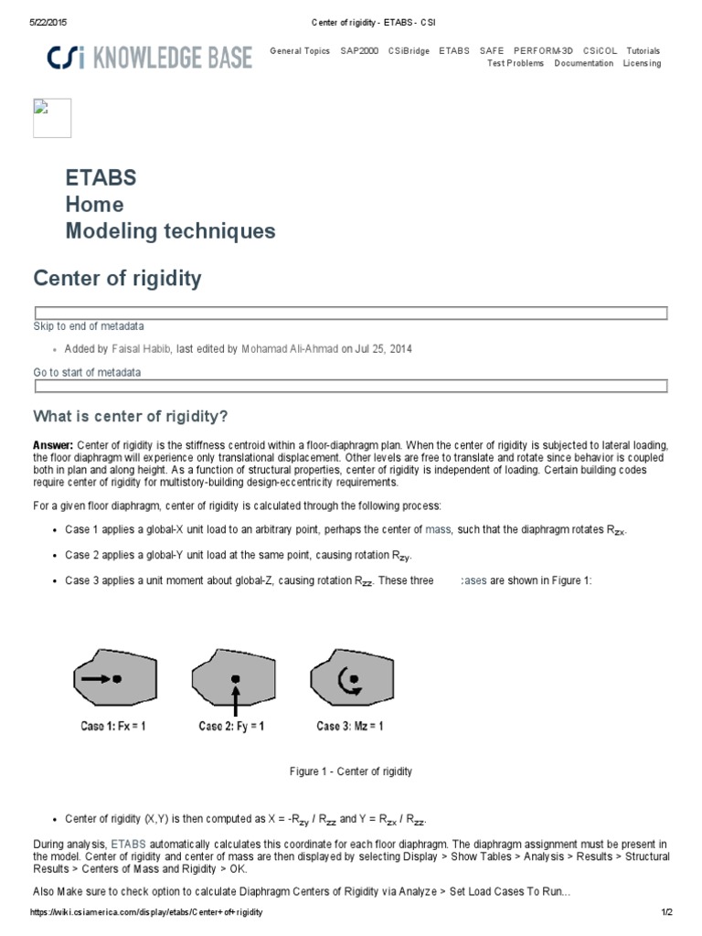 Center of Rigidity - ETABS - CSI | PDF | Stiffness | Center Of Mass