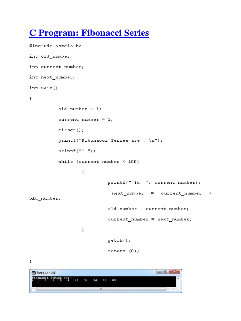 C Program Fibonacci Series Pdf Computer Programming Software Engineering