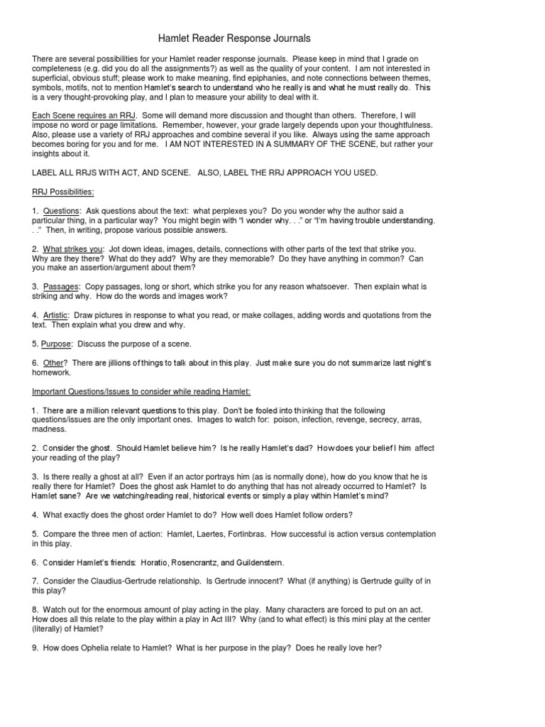 Hamlet Reader Response Journal Guide | PDF | Hamlet | Science