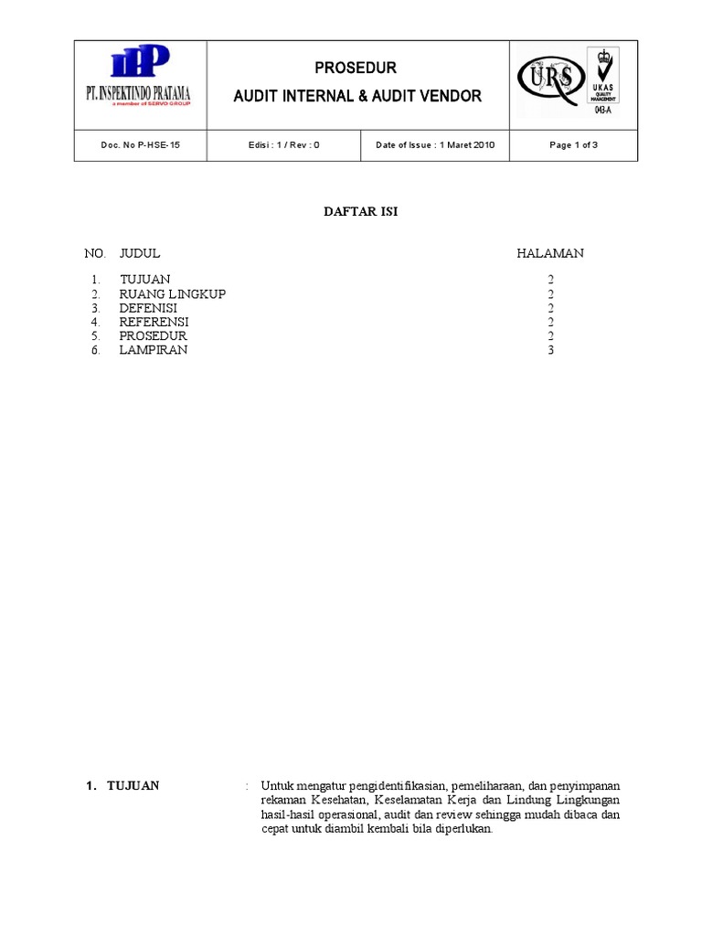 P - HSE - 15 Prosedur Audit Internal | PDF | Teknologi & Rekayasa