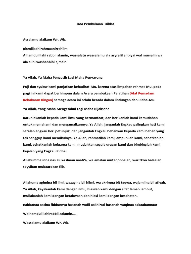Doa Pembukaan Diklat | PDF