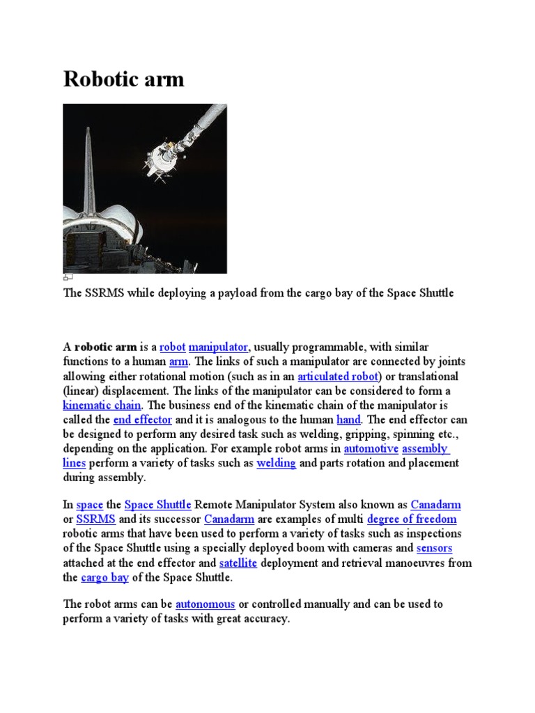 Robotic Arm | PDF | Canadarm | Robotics