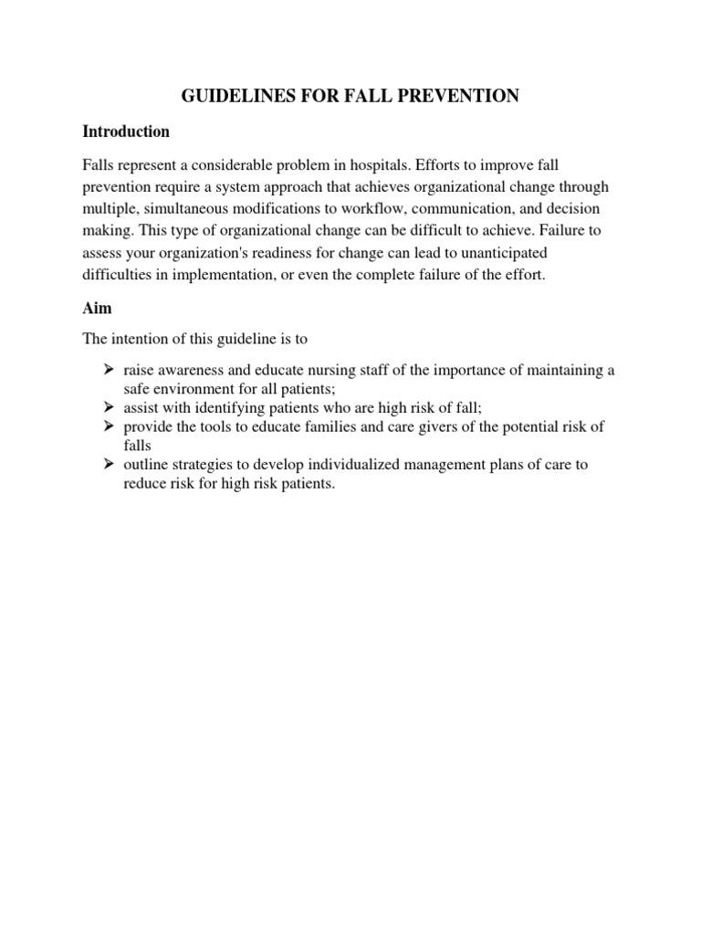 Fall Prevention Guidelines for Hospitals | PDF | Patient | Nursing