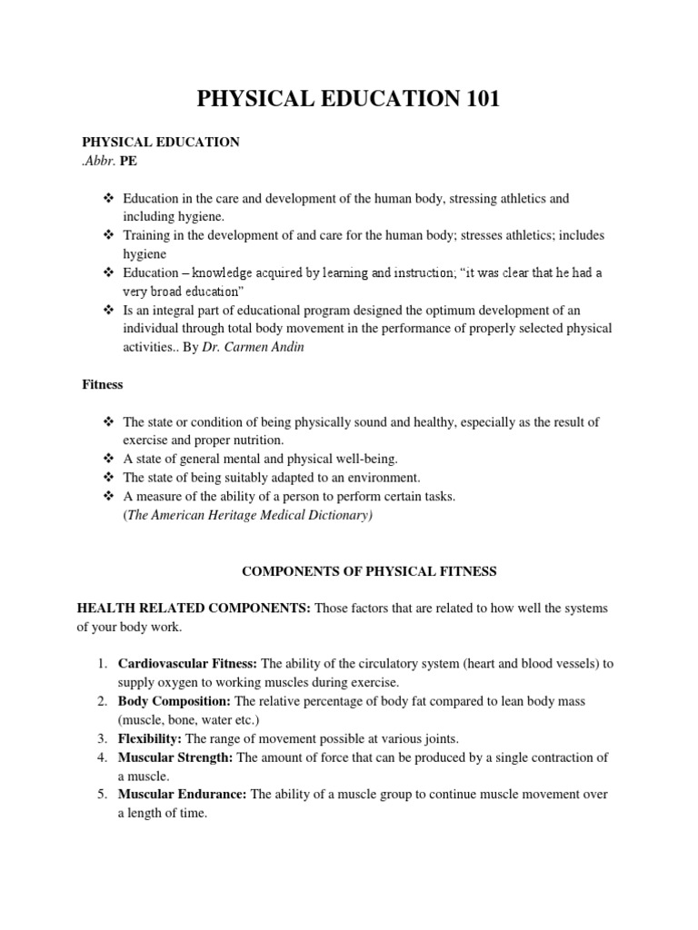 Physical Education 101 | PDF | Physical Fitness | Aerobic Exercise