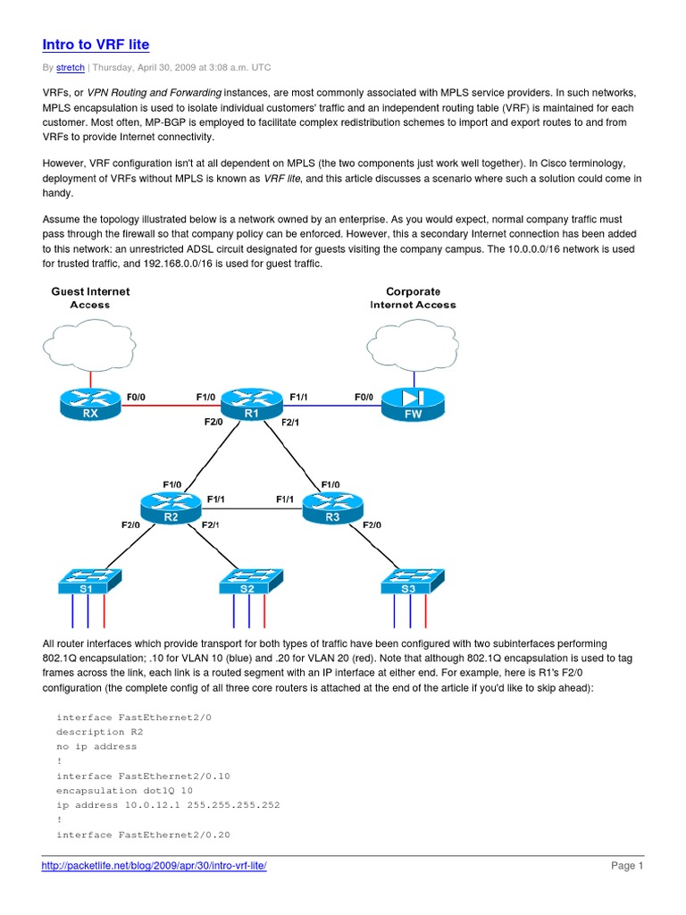 Intro To VRF Lite: Stretch | PDF | Ip Address | Router (Computing)