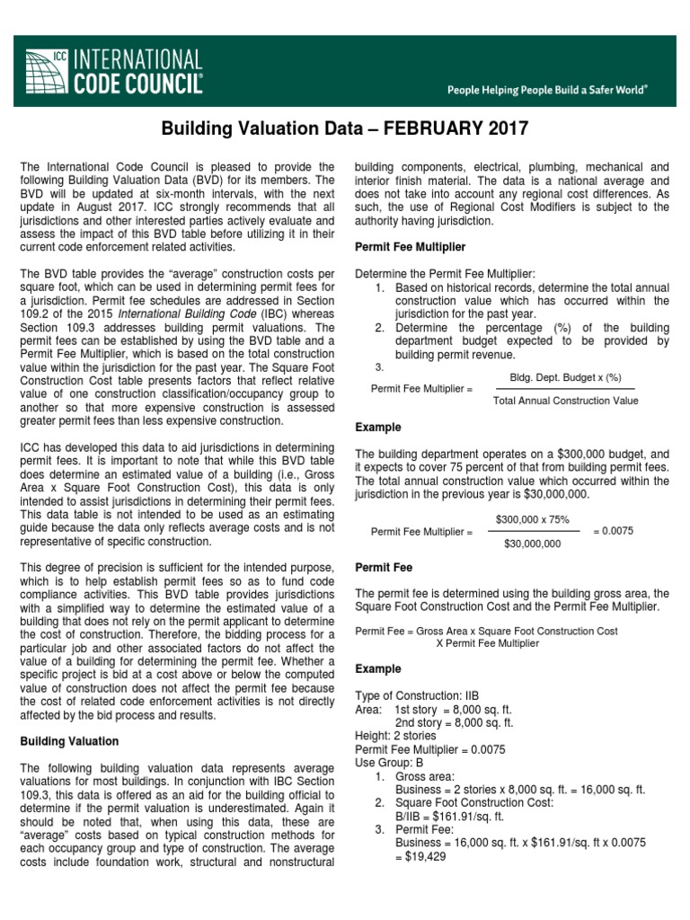 Building Valuation Data - FEBRUARY 2017: Permit Fee Multiplier | PDF ...