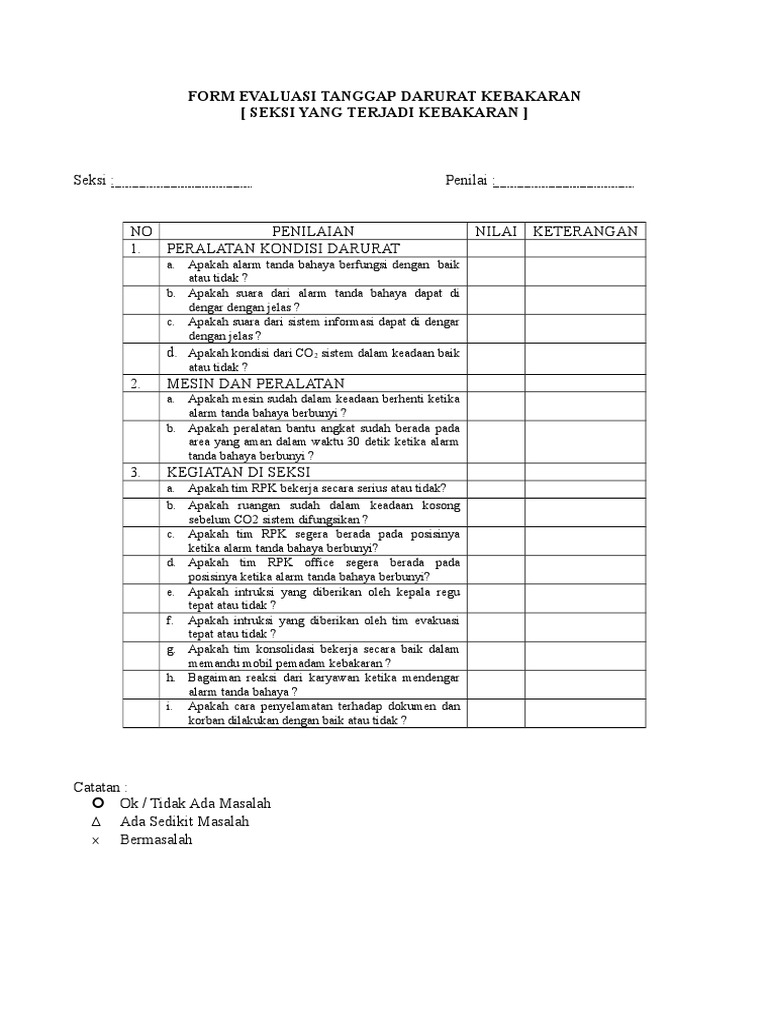 Form Evaluasi Tanggap Darurat Kebakaran | PDF