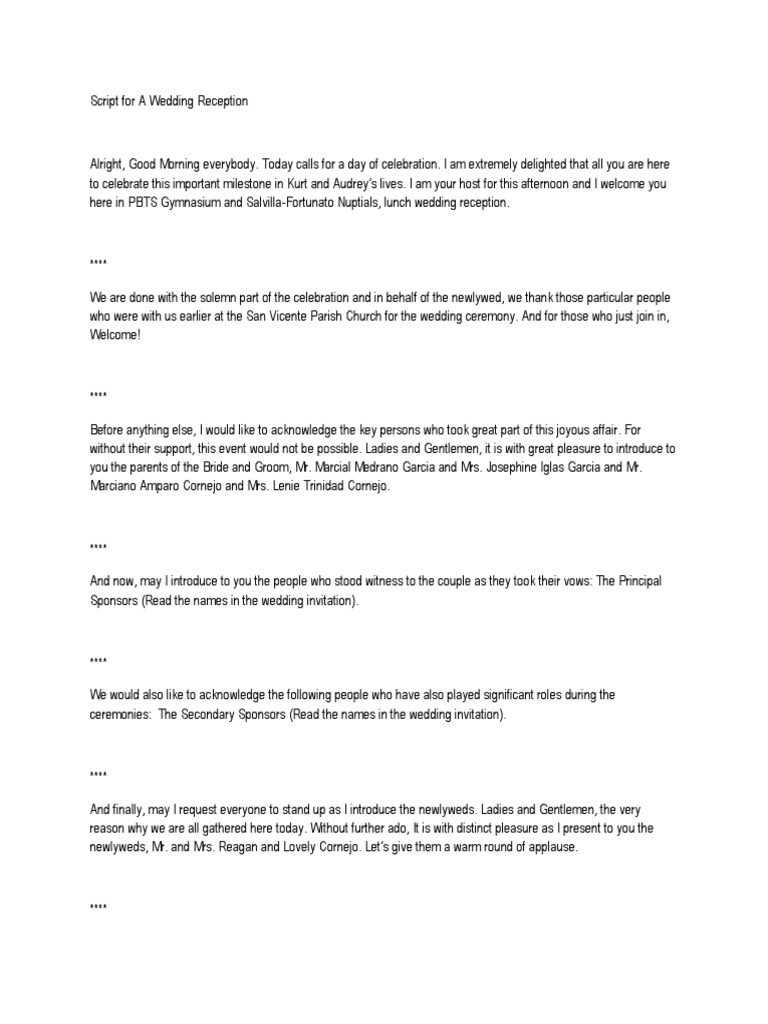 Wedding Reception Script Guide | PDF | Wedding | Bride