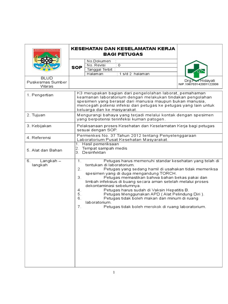 SOP K3 Bagi Petugas | PDF