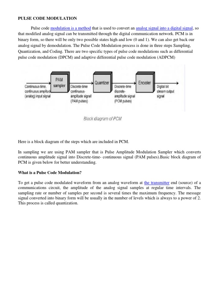 Pulse Code Modulation | PDF | Sampling (Signal Processing) | Modulation