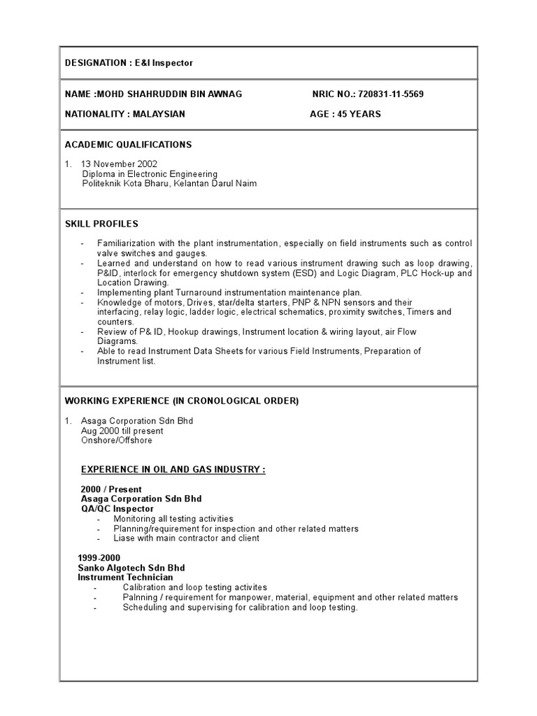 E&I Inspector Shahruddin Awang | PDF | Instrumentation | Vacuum Tube