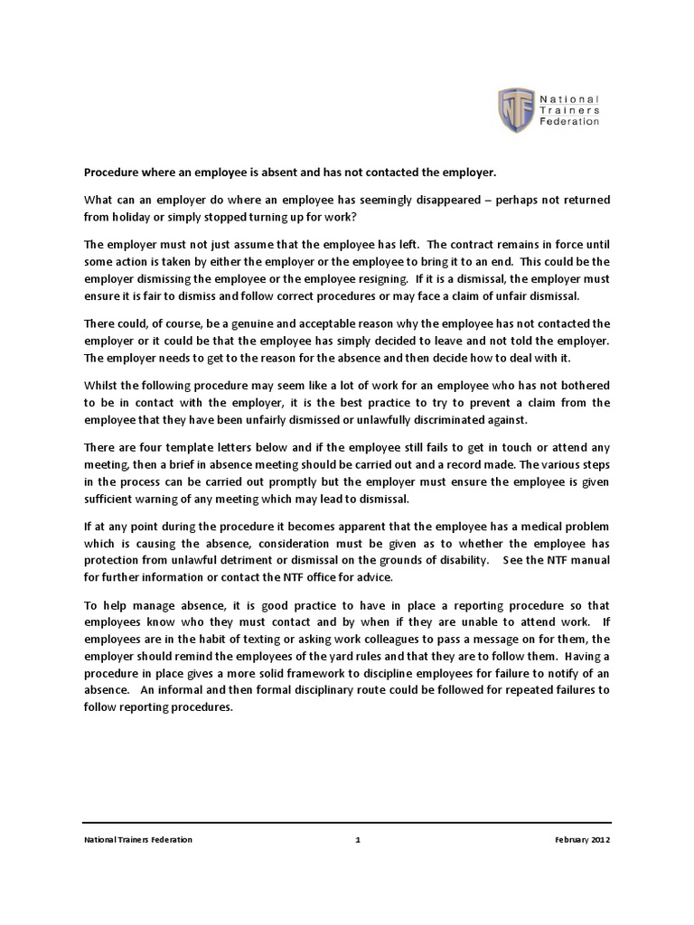 AWOL Guidelines Good | Employment | Government Information