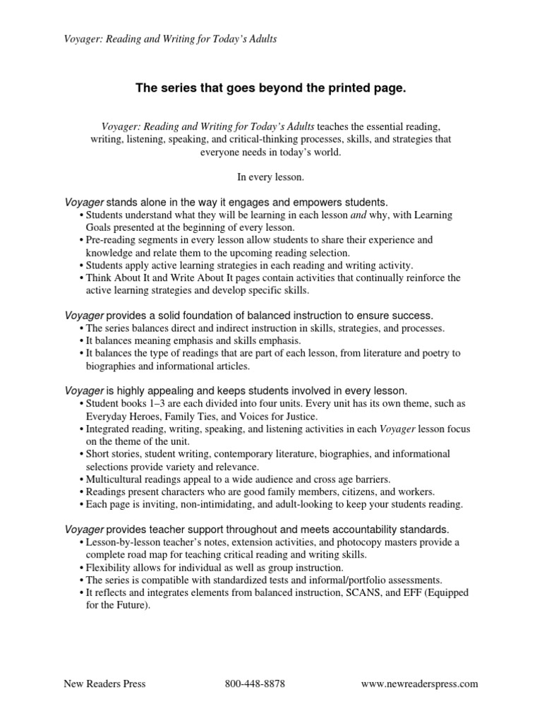 Voyager: Skills for Adult Literacy | PDF | Phonics | Reading (Process)