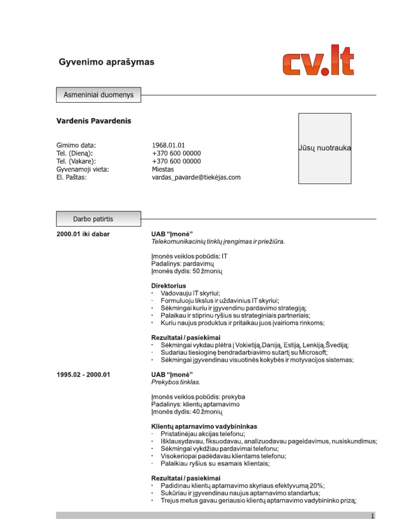 CV Pavyzdys | PDF