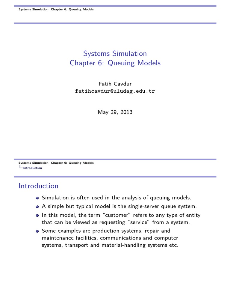 Systems Simulation Chapter 6 Queuing Mod PDF | PDF | Markov Chain | Probability Theory
