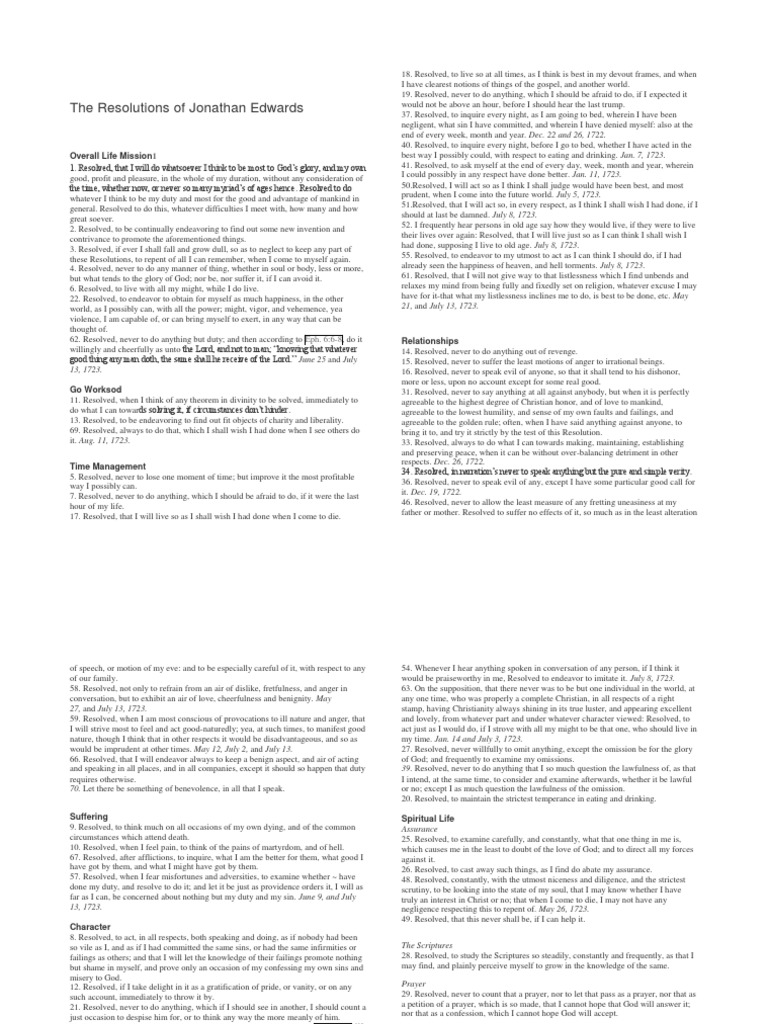 Edwards' Resolutions for Living a Godly Life | PDF | Repentance | Sin
