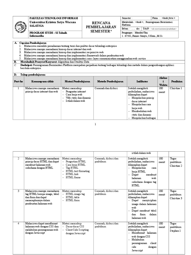 RPS Pemrograman Berorientasi Platform Pembagian Pembuatan Modul | PDF ...