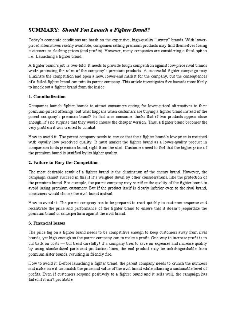 Summary of HBR Should We Launch A Fighter Brand | PDF | Brand | Fighter ...