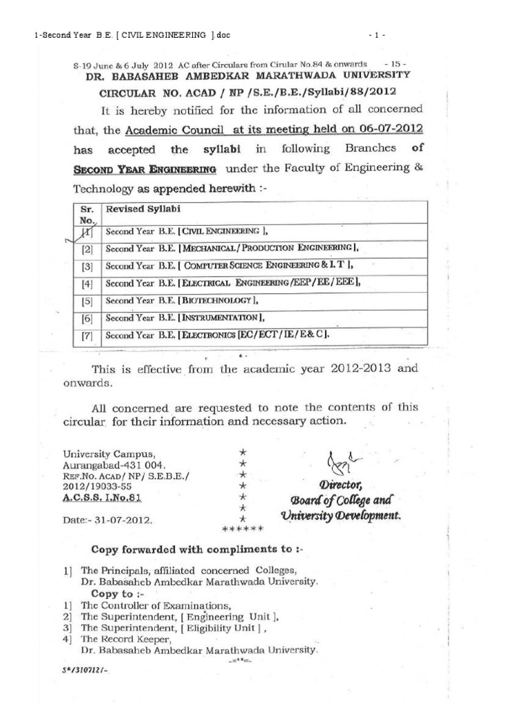 1-Second Year B.E. (CIVIL ENGINEERING) .Doc - 1 | PDF | Educational ...