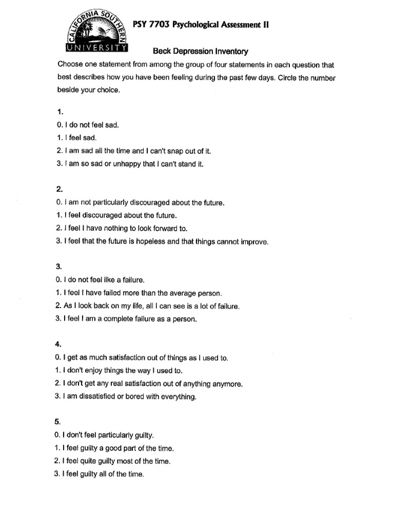 Beck Depression Inventory | PDF