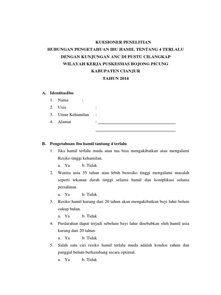 Kuesioner Ade Baruu | PDF | Kesehatan Holistik