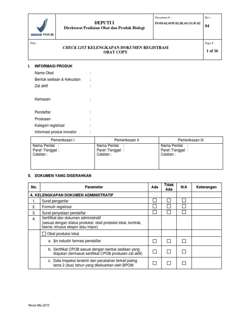 Checklist Reg Obat | PDF