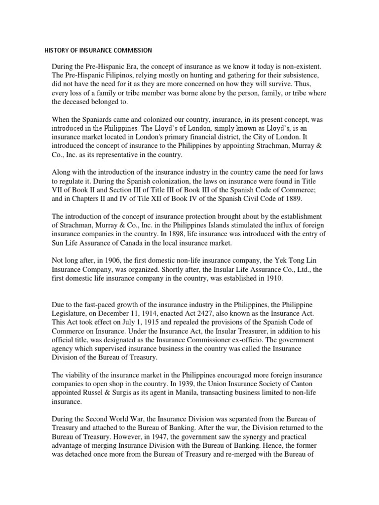 History of Insurance Commission | Commissioner | Philippines